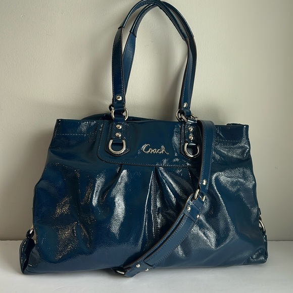 Coach | Bags | Coach Ashley Satchel Bag In Blue Patent Leather | Poshmark